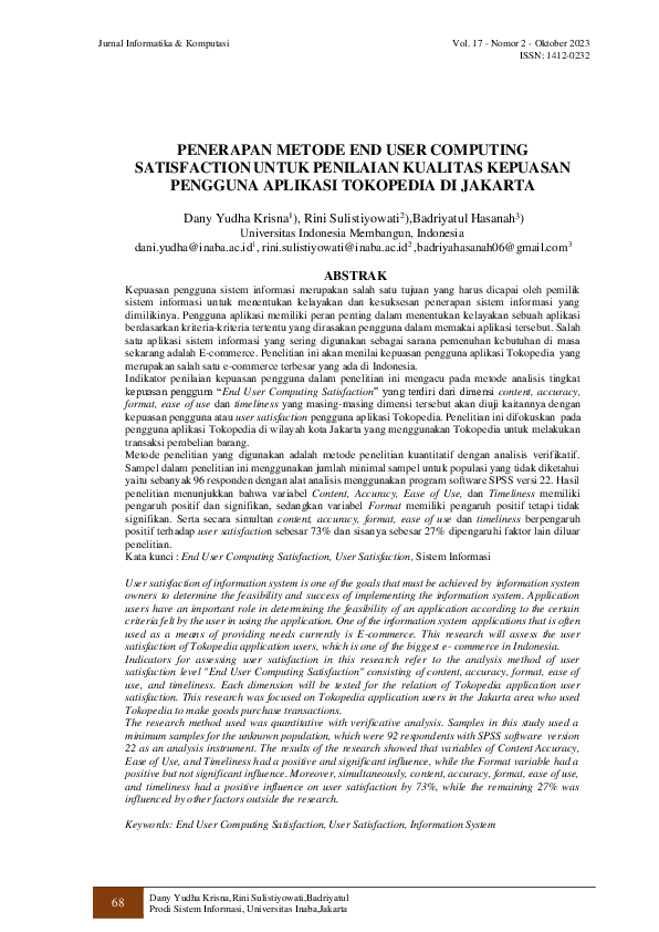 (PDF) Penerapan Metode End User Computing Satisfaction Untuk Penilaian Kualitas Kepuasan ...