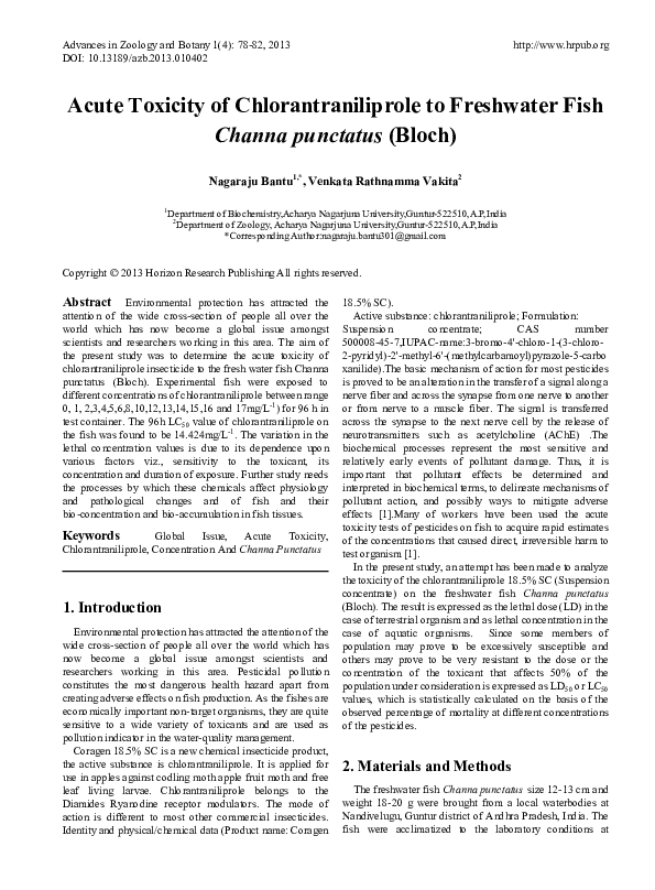 (PDF) Acute Toxicity of Chlorantraniliprole to Freshwater Fish Channa ...