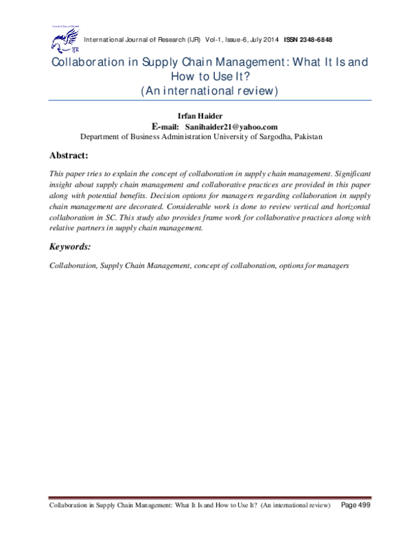 (PDF) Collaboration in Supply Chain Management: What It Is and How to ...