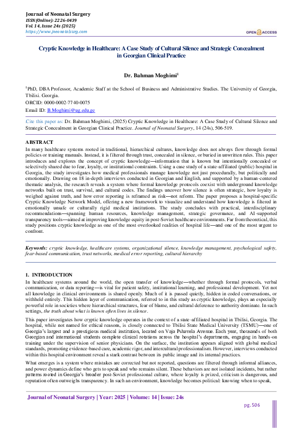 (PDF) Cryptic Knowledge in Healthcare: A Case Study of Cultural Silence ...