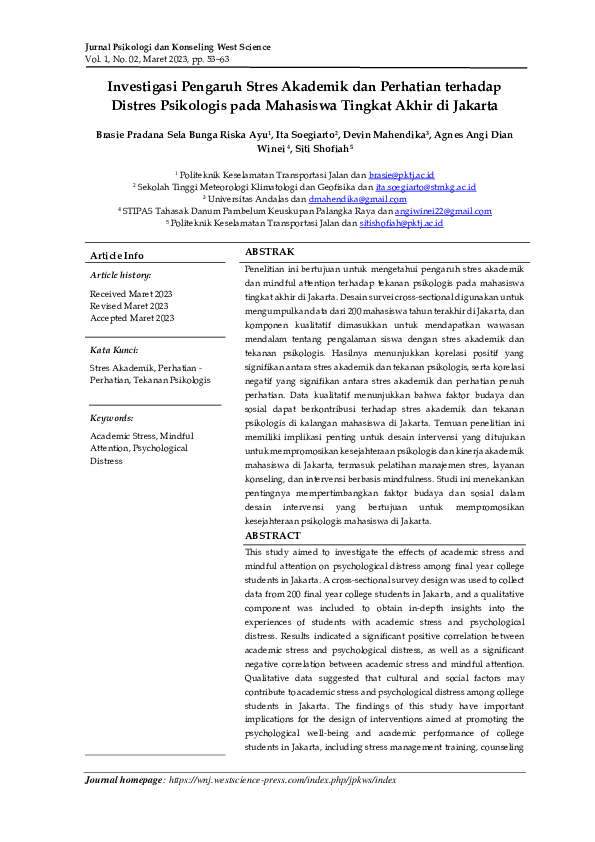 (PDF) Investigasi Pengaruh Stres Akademik dan Perhatian terhadap ...
