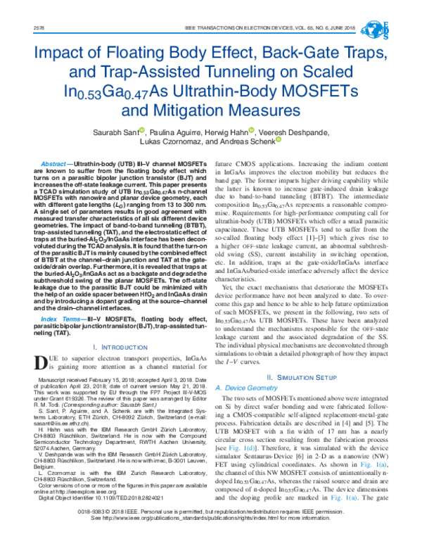 (PDF) Impact of Floating Body Effect, Back-Gate Traps, and Trap-Assisted Tunneling on Scaled In0 ...
