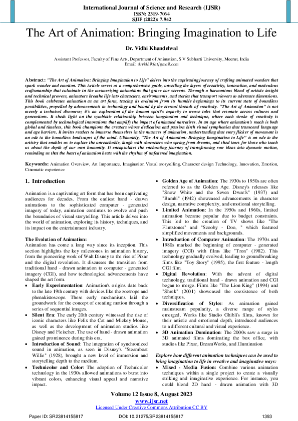 (PDF) The Art of Animation: Bringing Imagination to Life