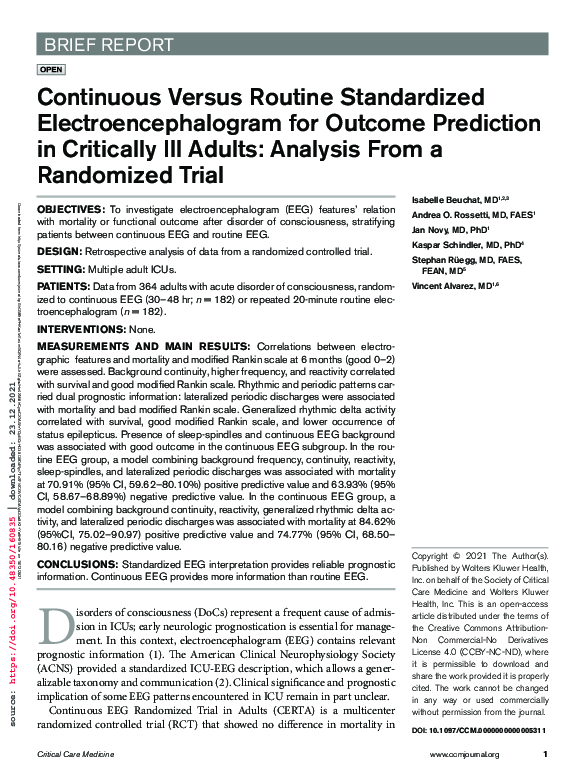 (PDF) Continuous Versus Routine Standardized Electroencephalogram for ...