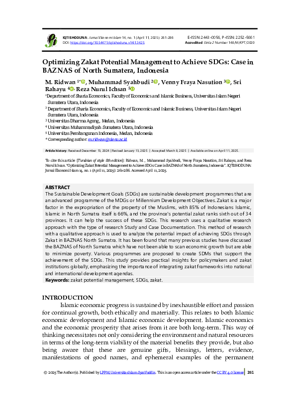 (PDF) Optimizing Zakat Potential Management to Achieve SDGs: Case in BAZNAS of North Sumatera ...