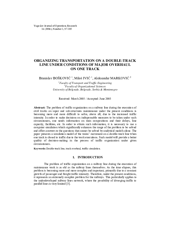 (PDF) Organizing transportation on a double-track line under conditions of major overhaul on one ...