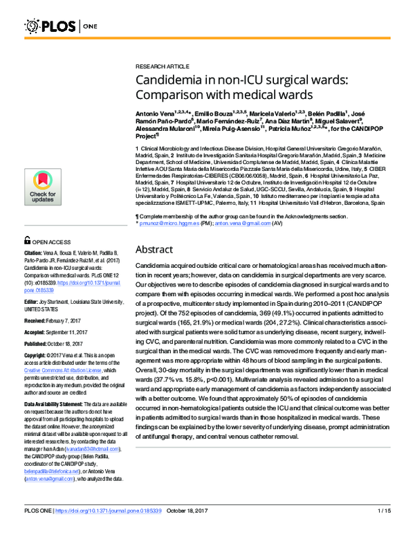 (PDF) Candidemia in non-ICU surgical wards: Comparison with medical wards