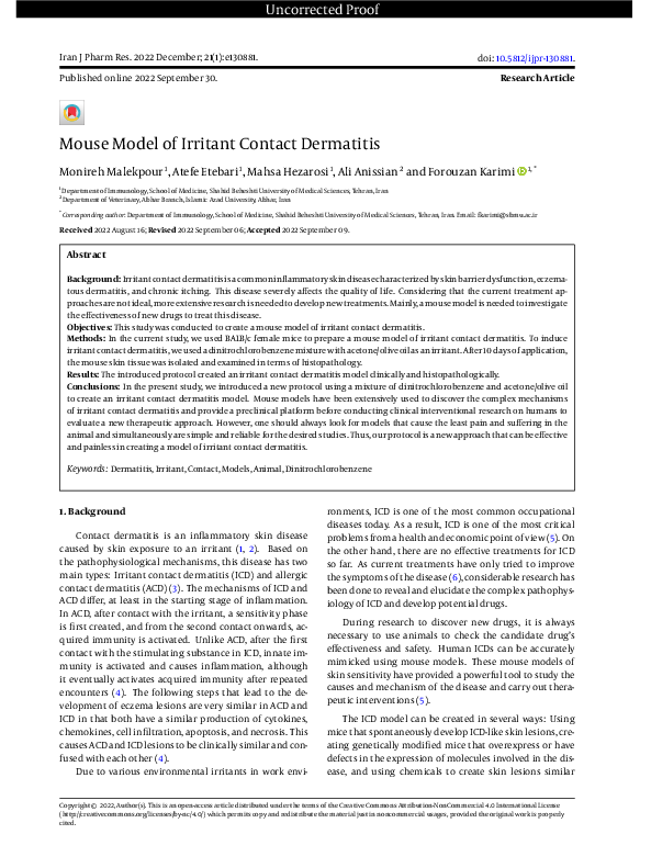 (PDF) Mouse Model of Irritant Contact Dermatitis