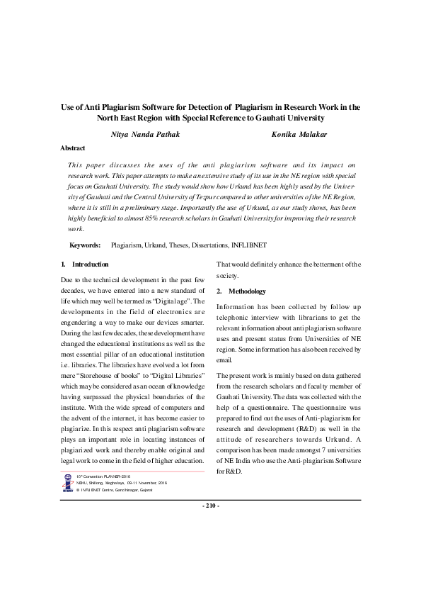 (PDF) Use of Anti Plagiarism Software for Detection of Plagiarism in Research Work in the North ...