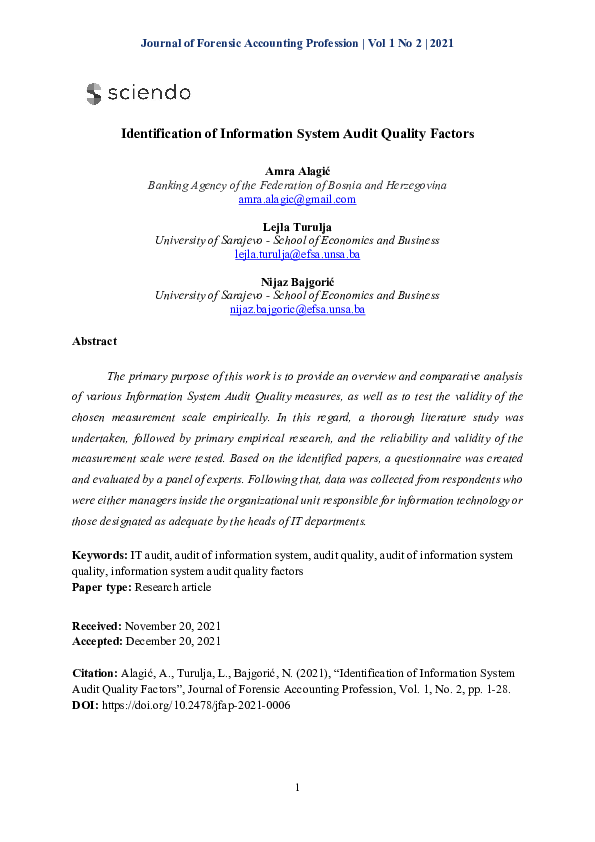 (PDF) Identification of Information System Audit Quality Factors
