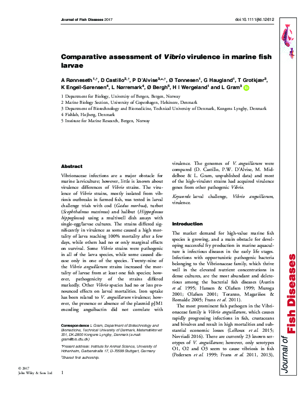 (PDF) Comparative assessment of Vibrio virulence in marine fish larvae