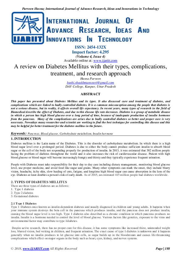(PDF) A review on Diabetes Mellitus with their types, complications ...