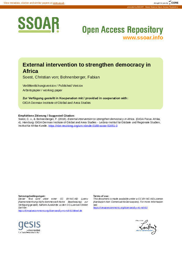 (PDF) External Intervention to Strengthen Democracy in Africa