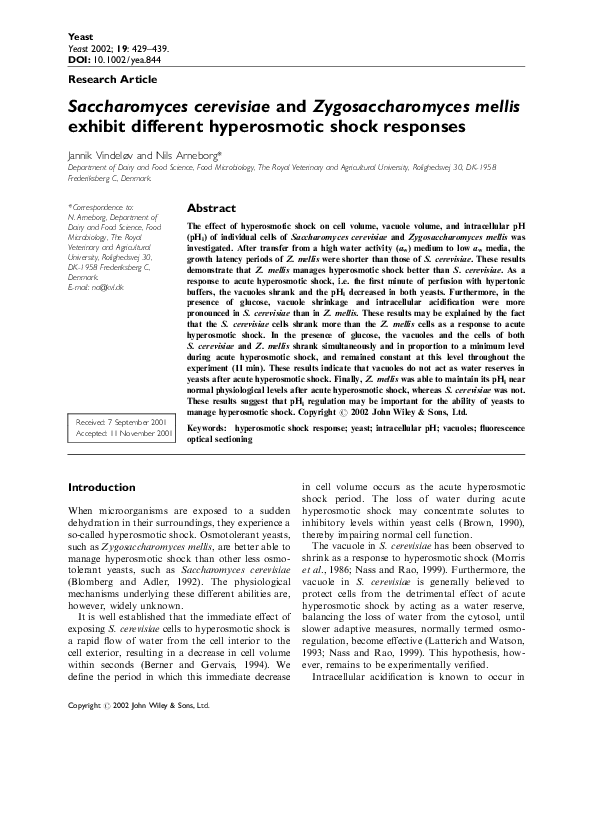(PDF) Saccharomyces cerevisiae and Zygosaccharomyces mellis exhibit ...