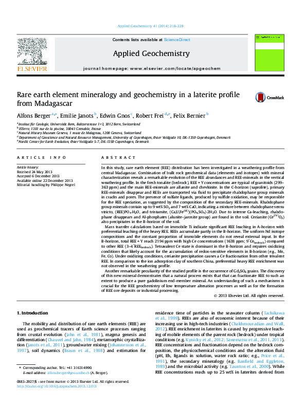 (PDF) Rare earth element mineralogy and geochemistry in a laterite ...