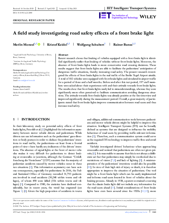 (PDF) A field study investigating road safety effects of a front brake ...