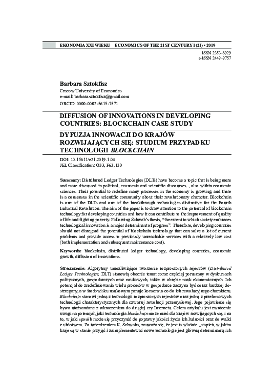 (PDF) Diffusion of innovations in developing countries: blockchain case study