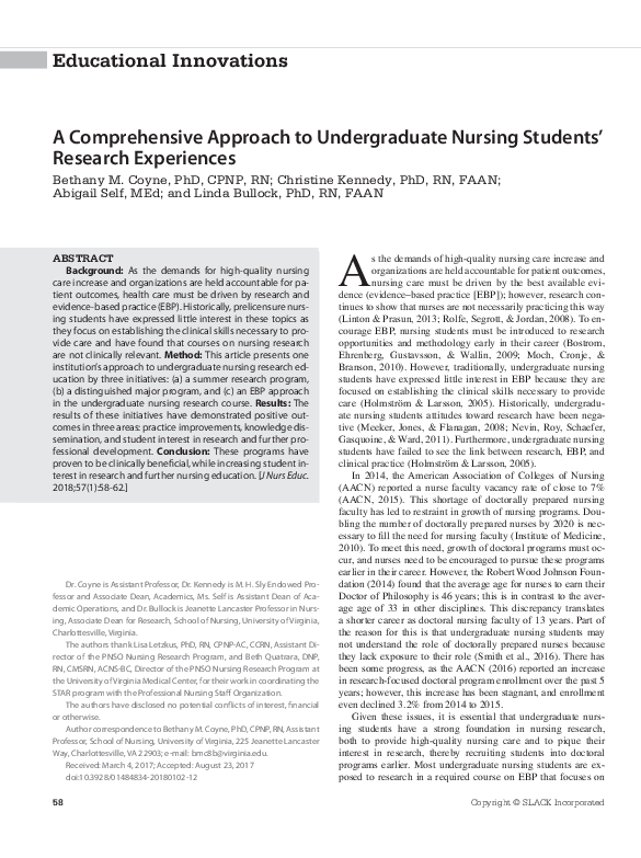 (PDF) A Comprehensive Approach to Undergraduate Nursing Students' Research Experiences