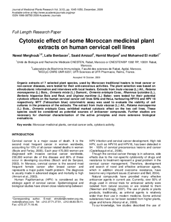 (PDF) Cytotoxic effect of some Moroccan medicinal plant extracts on ...
