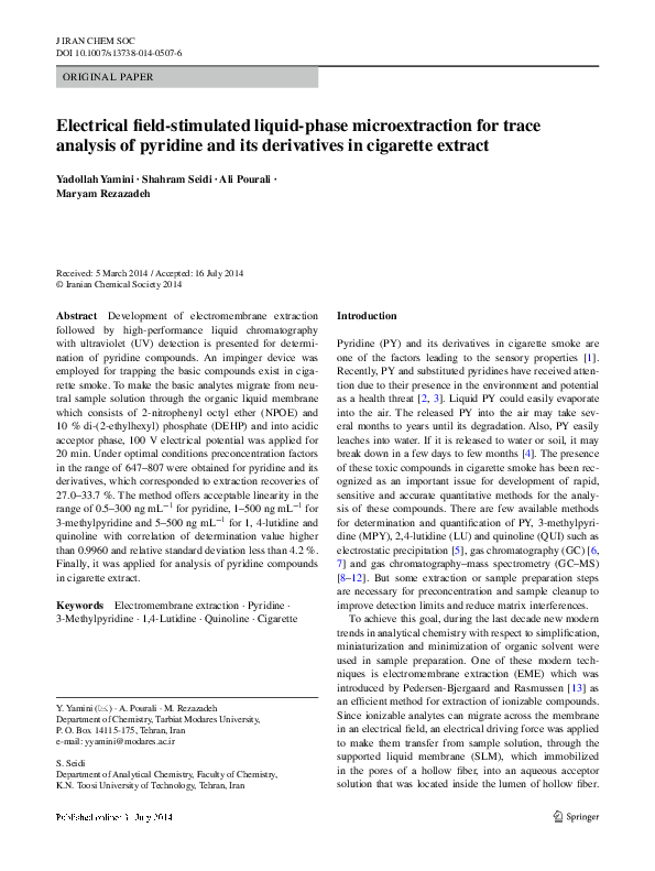 (PDF) Electrical field-stimulated liquid-phase microextraction for trace analysis of pyridine ...