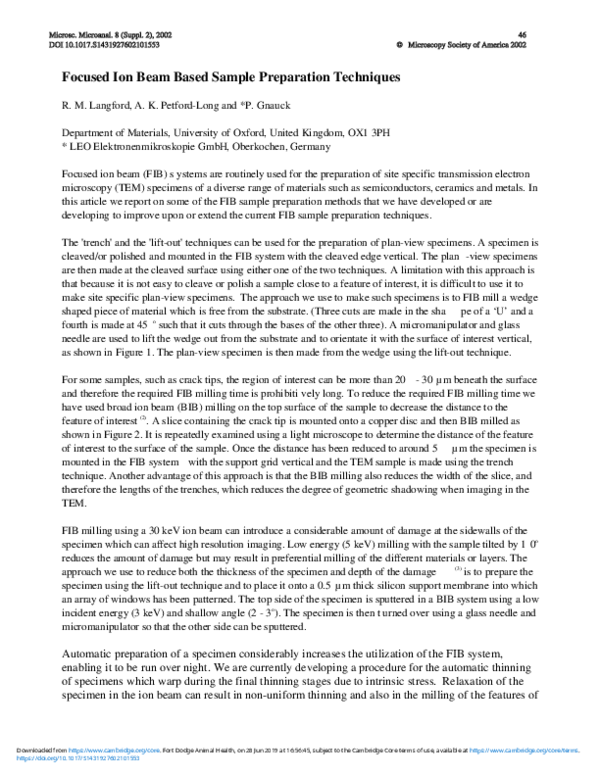 (PDF) Focused Ion Beam Based Sample Preparation Techniques