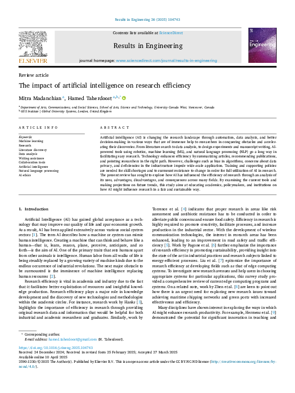 (PDF) The impact of artificial intelligence on research efficiency