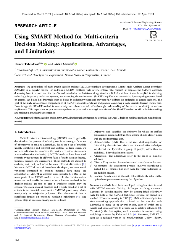 (PDF) Using SMART Method for Multi-criteria Decision Making ...
