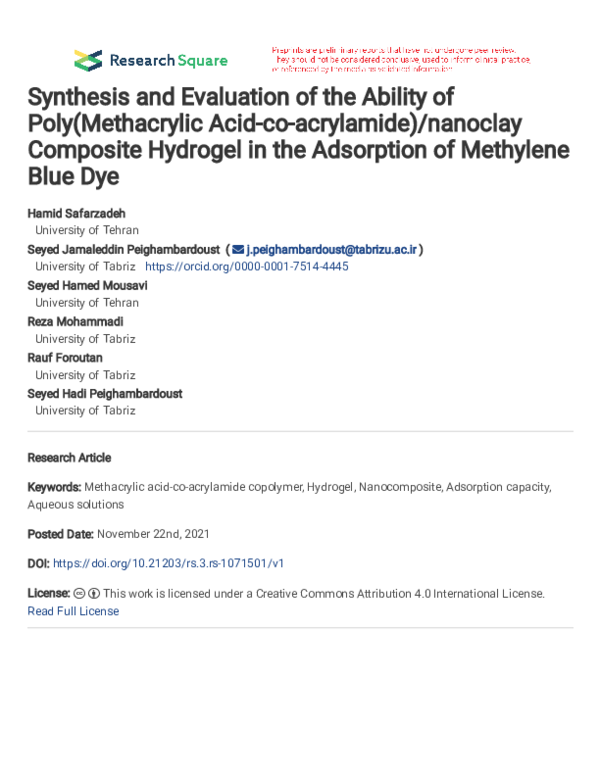 (PDF) Synthesis and Evaluation of the Ability of Poly(Methacrylic Acid ...