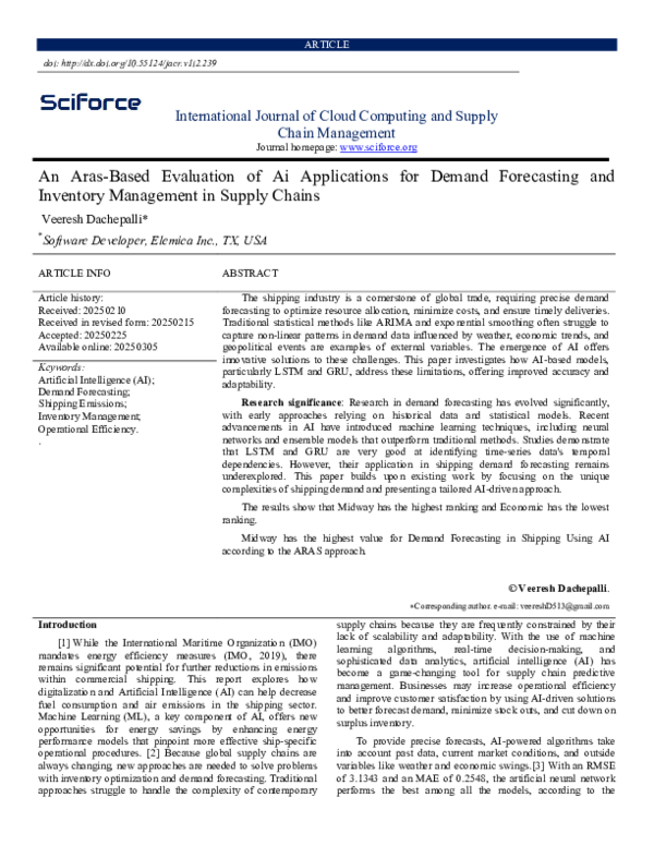 (PDF) An Aras-Based Evaluation of Ai Applications for Demand Forecasting and Inventory ...