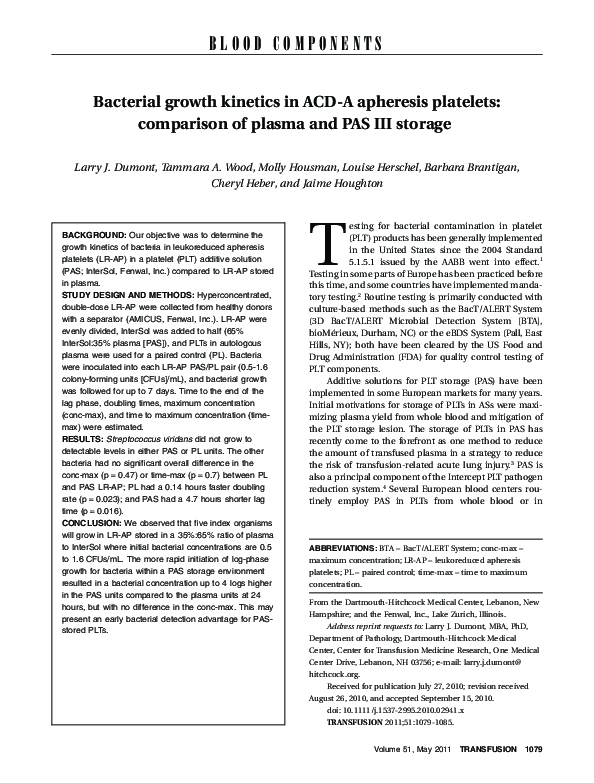 (PDF) Bacterial growth kinetics in ACD-A apheresis platelets ...