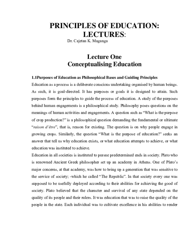 (PDF) PRINCIPLES OF EDUCATION: LECTURES