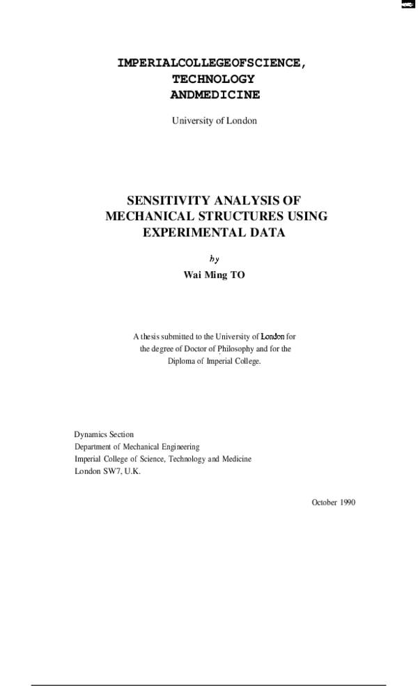(PDF) Sensitivity analysis of mechanical structures using experimental data
