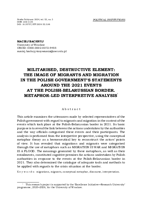 (PDF) MILITARISED, DESTRUCTIVE ELEMENT: THE IMAGE OF MIGRANTS AND ...