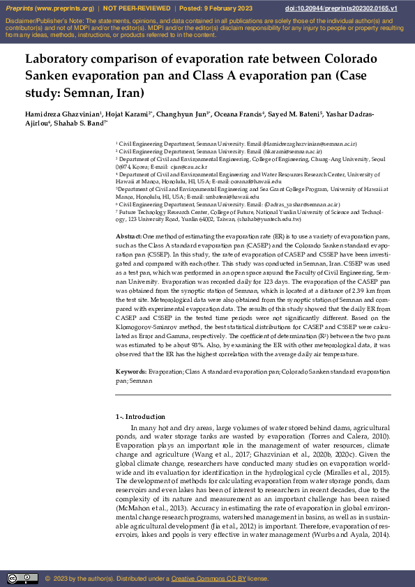 Pdf Laboratory Comparison Of Evaporation Rate Between Colorado Sanken Evaporation Pan And