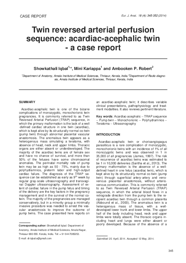 (PDF) Twin reversed arterial perfusion sequence: acardiac-acephalic ...