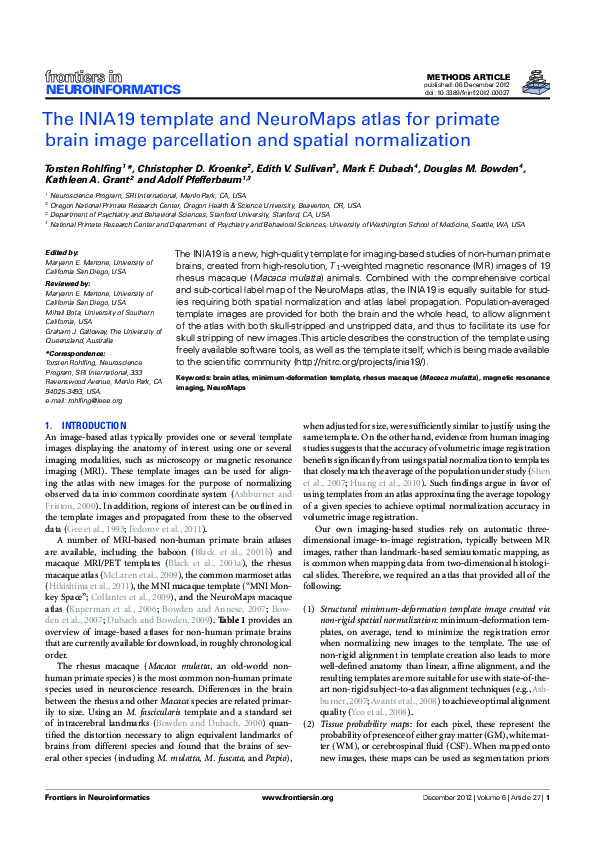 (PDF) The INIA19 Template and NeuroMaps Atlas for Primate Brain Image ...