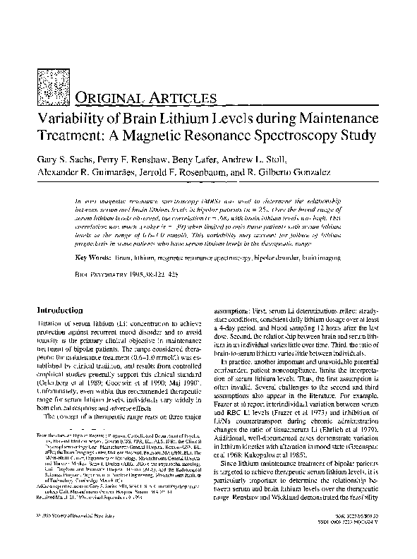 (PDF) Variability of brain lithium levels during maintenance treatment: A magnetic resonance ...