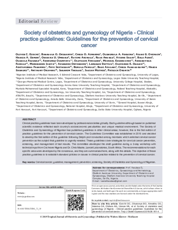 (PDF) Society of obstetrics and gynecology of Nigeria – Clinical practice guidelines: Guidelines ...