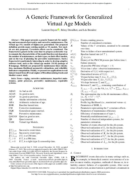 (PDF) A Generic Framework for Generalized Virtual Age Models
