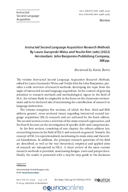 (PDF) Instructed Second Language Acquisition Research Methods' By Laura ...