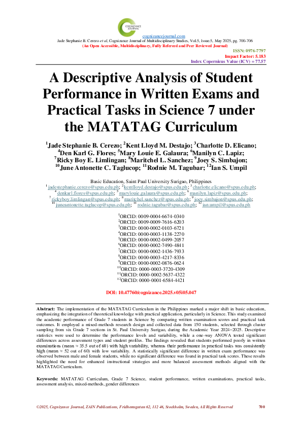 (PDF) A Descriptive Analysis of Student Performance in Written Exams ...