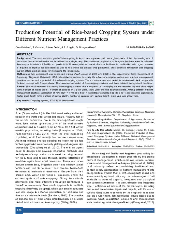 (PDF) Production Potential of Rice-based Cropping System under ...
