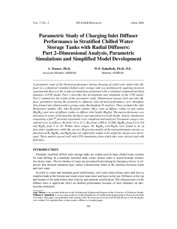 (PDF) Parametric Study of Charging Inlet Diffuser Performance in Stratified Chilled Water ...