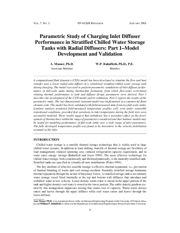 (PDF) Parametric Study of Charging Inlet Diffuser Performance in Stratified Chilled Water ...