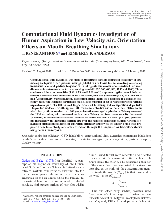 (PDF) Computational Fluid Dynamics Investigation of Human Aspiration in Low-Velocity Air ...
