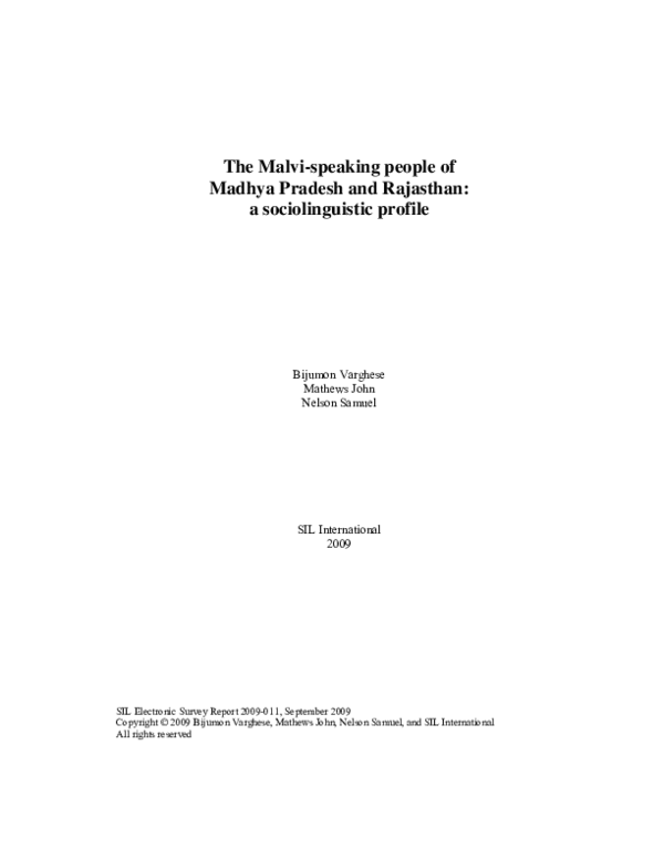 (PDF) The Malvi-speaking people of Madhya Pradesh and Rajasthan: a ...