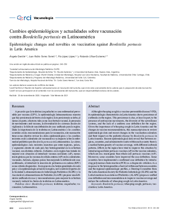 (PDF) Cambios epidemiológicos y actualidades sobre vacunación contra Bordetella pertussis en ...