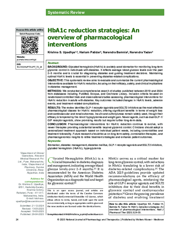 (PDF) HbA1c reduction strategies: An overview of pharmacological ...