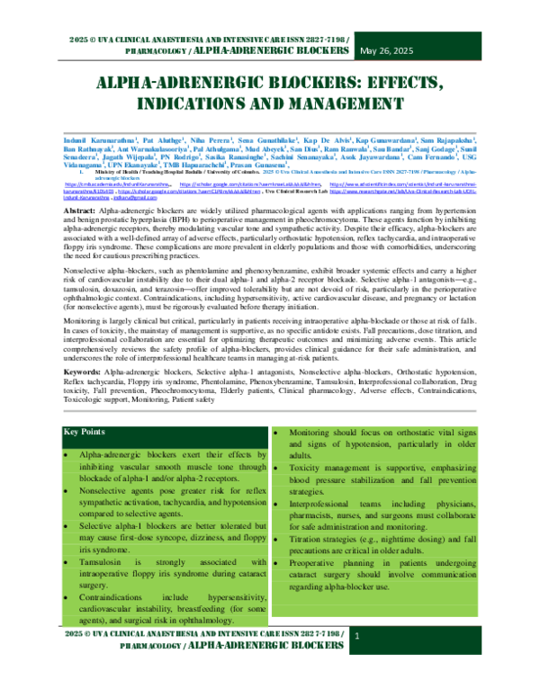 (PDF) Alpha-Adrenergic Blockers: Effects, indications and Management