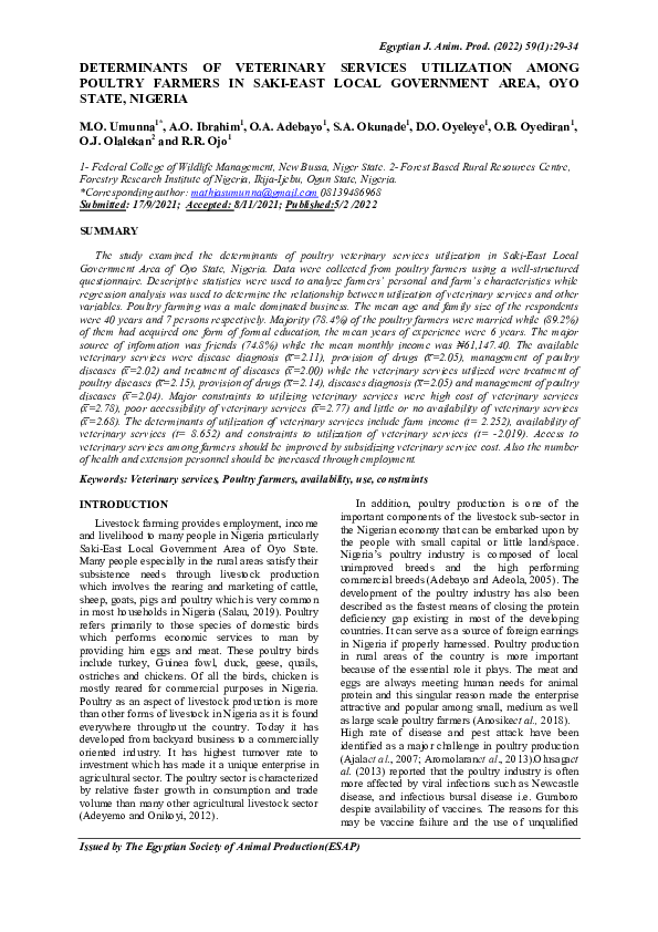 (PDF) Determinants of Veterinary Services Utilization Among Poultry ...